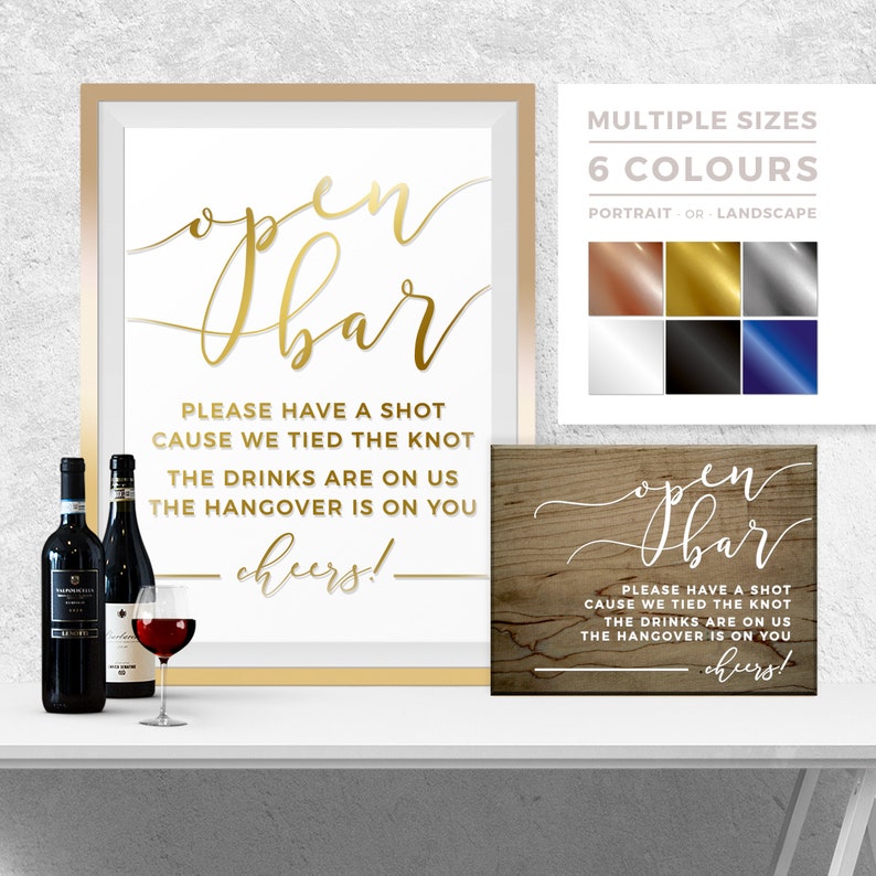 Open Bar Wedding Vinyl Decal Sticker DIY Wedding Decor - Etsy
