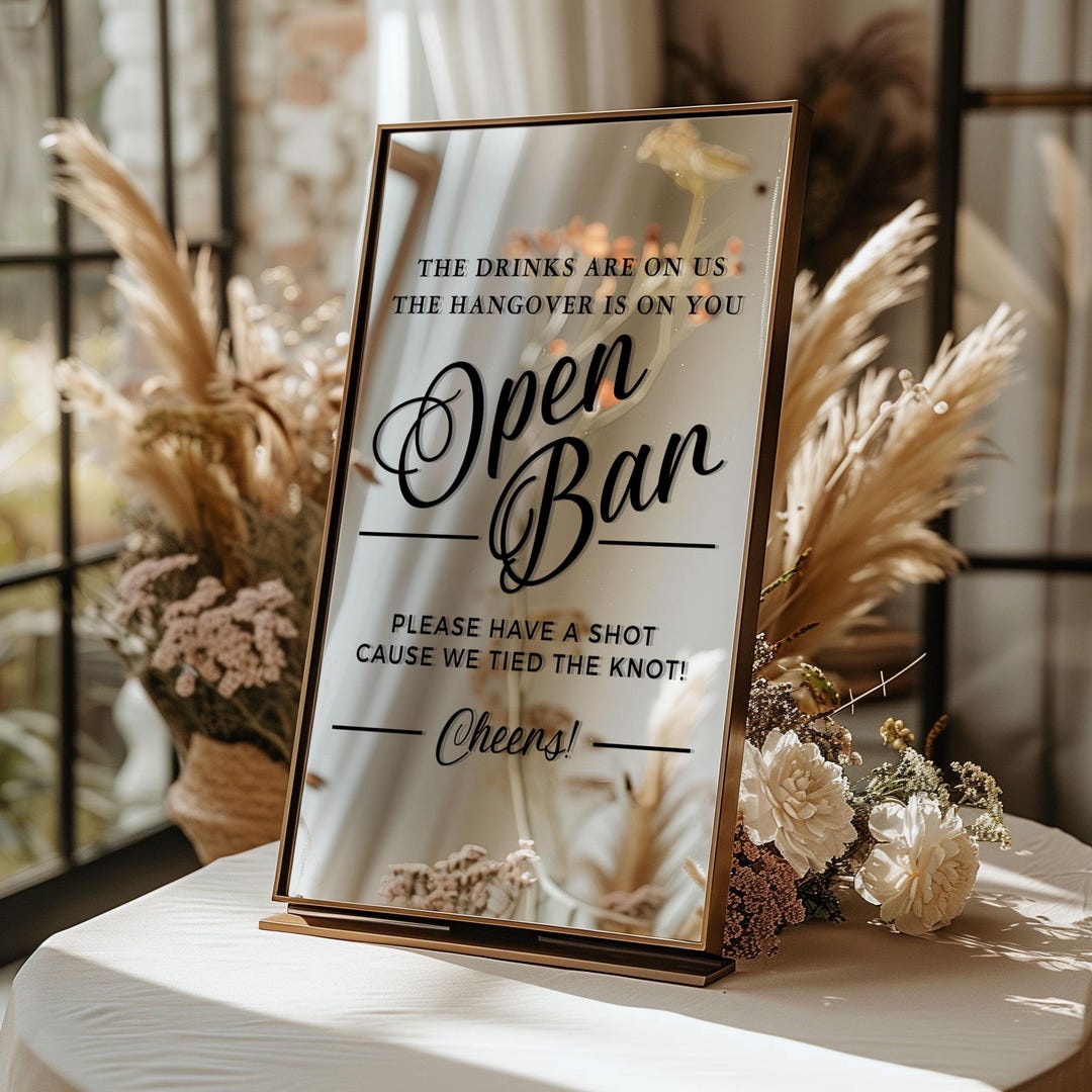 Open Bar Wedding Vinyl Decal Sticker, DIY Wedding Decor, Custom Wedding ...