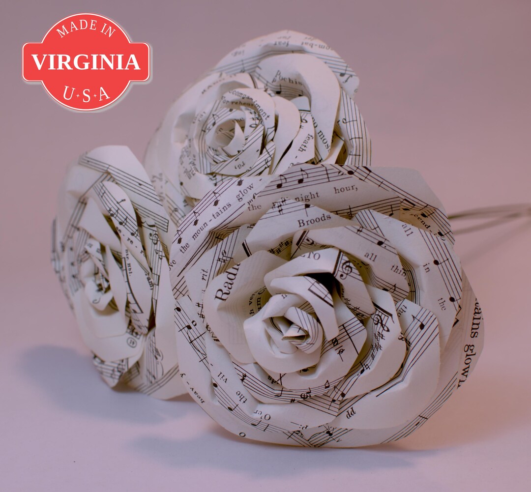 3 Vintage Sheet Music Roses, Large (4 Inch), Set of Three (3), Allergy ...