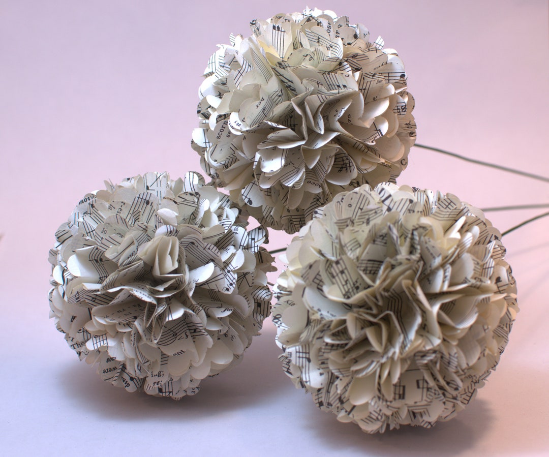 Vintage Sheet Music Hydrangeas, Set of Three3, Allergy-friendly Flower ...