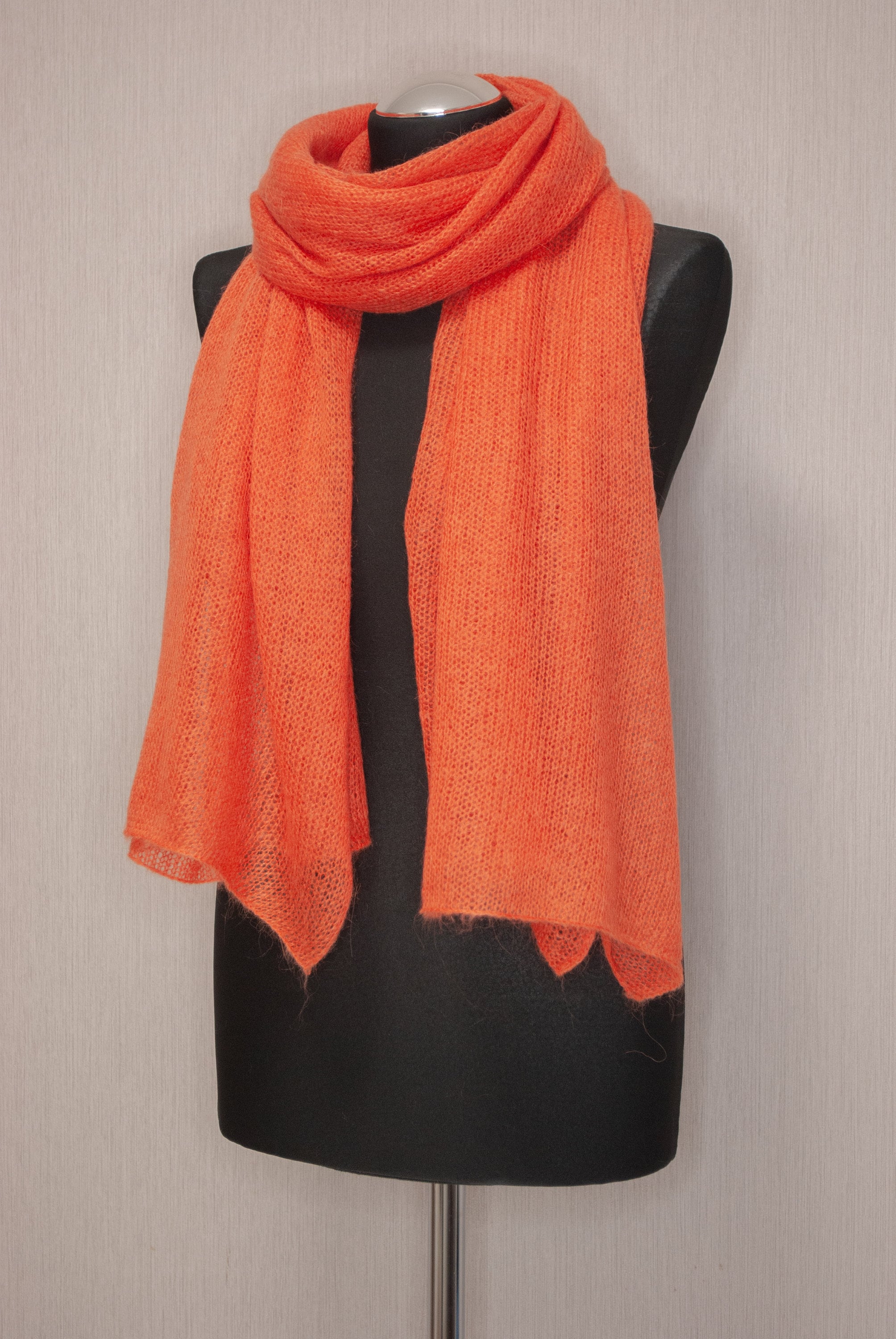 Knitted Coral Mohair Scarf Knitted Wrap Orange Women's - Etsy