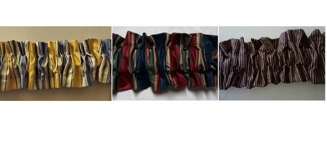 Ruffle Top and Bottom Sleeve Window Valance Woven Stripe Fabric - Etsy