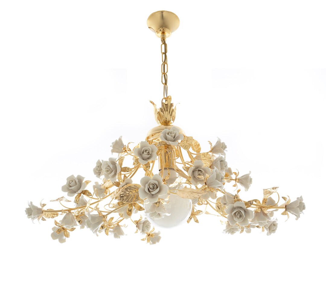 Princess Rose Chandelier Metal Structure Gold Plated and Capodimonte ...
