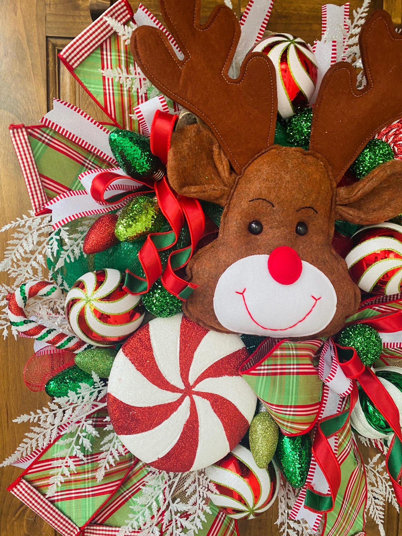 Large Christmas Traditional Rudolph Wreath, Reindeer Whimsical Front ...
