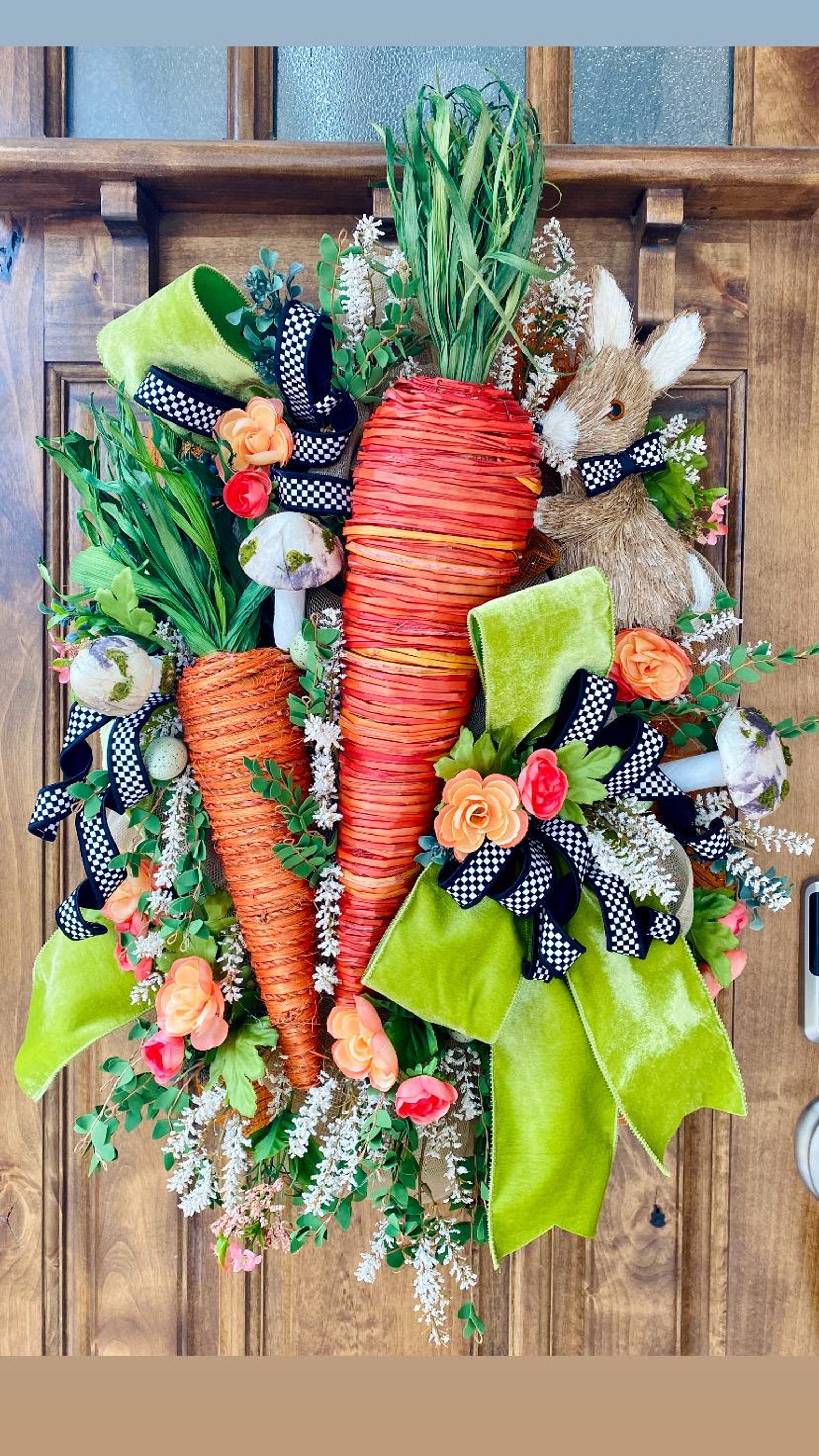 Easter Bunny Carrot Patch Wreath, Spring Front Door Decor With Velvet ...