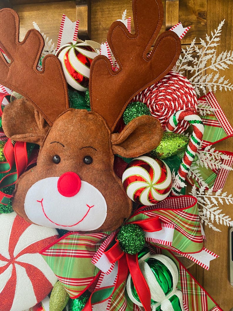 Large Christmas Traditional Rudolph Wreath, Reindeer Whimsical Front ...