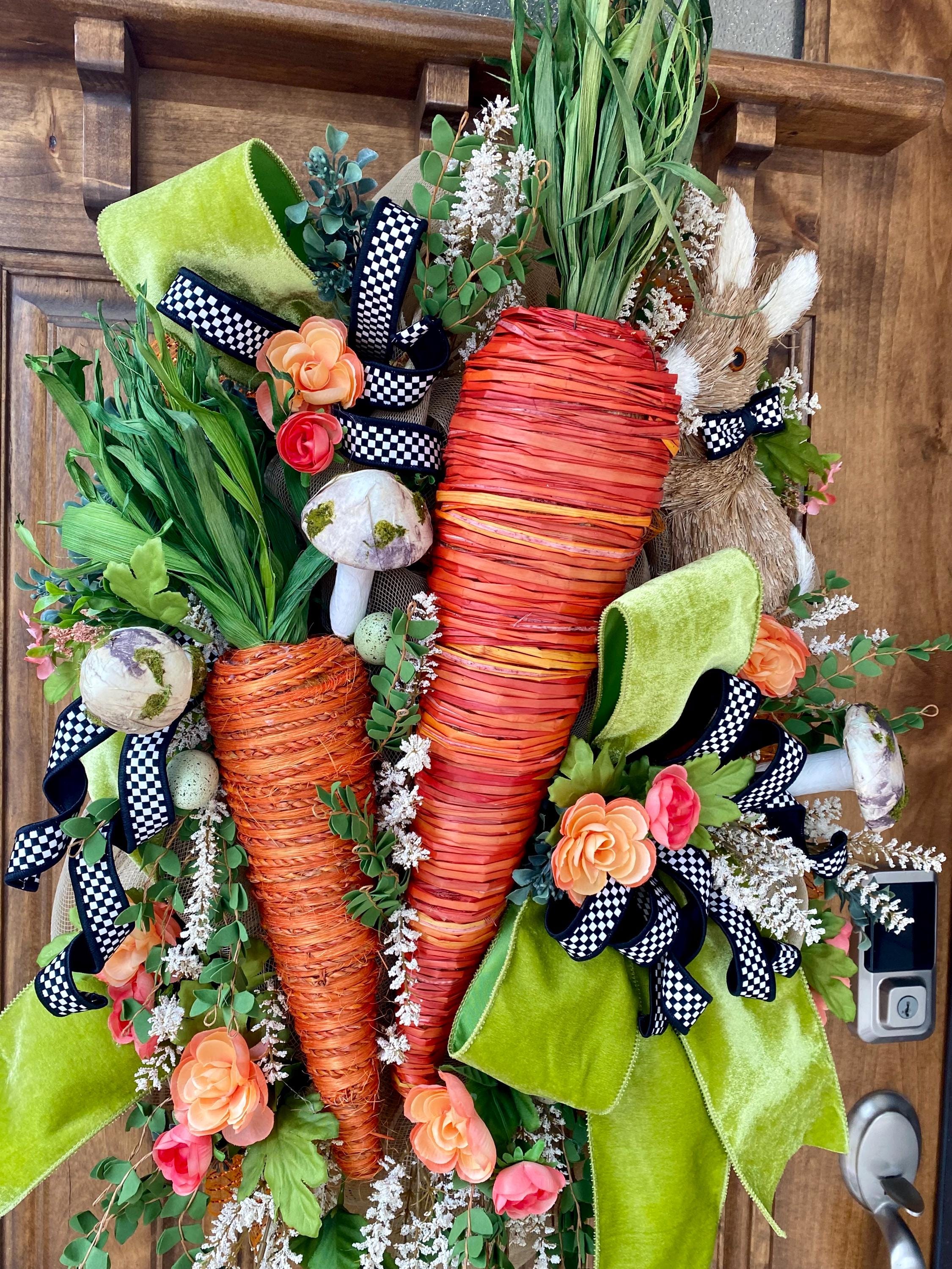 Easter Bunny Carrot Patch Wreath, Spring Front Door Decor With Velvet ...