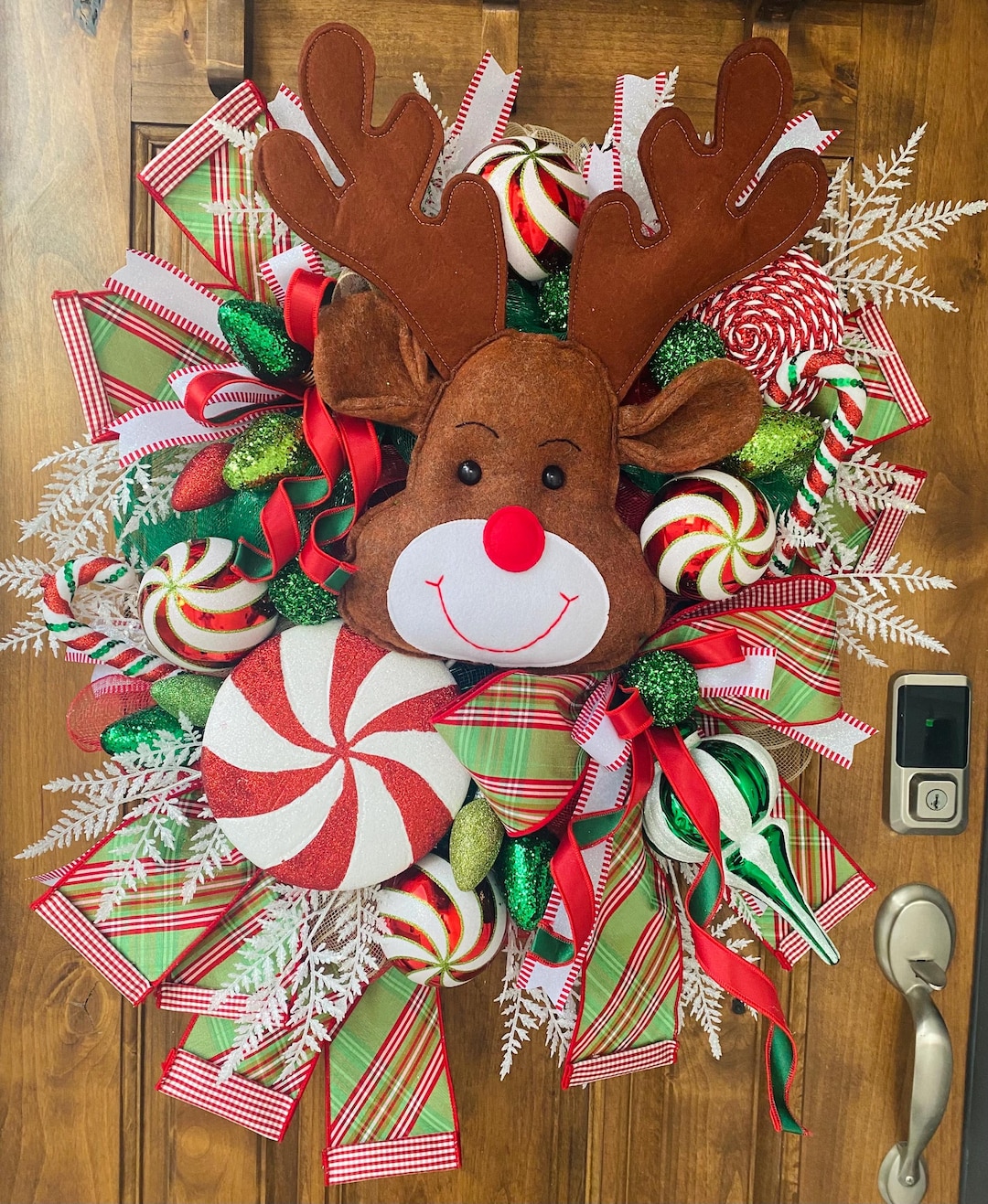 Large Christmas Traditional Rudolph Wreath, Reindeer Whimsical Front ...