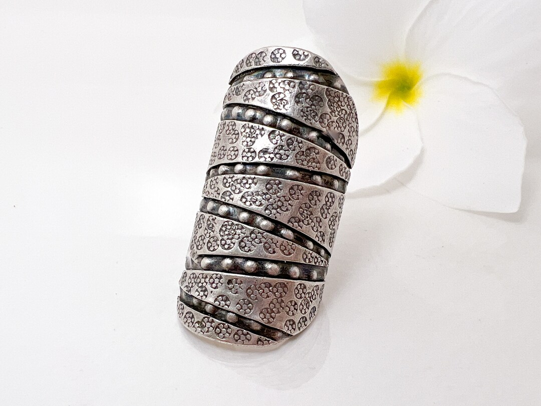 Large Zig Zag Silver Shield Ring Adjustable Silver Ring Tribal ...