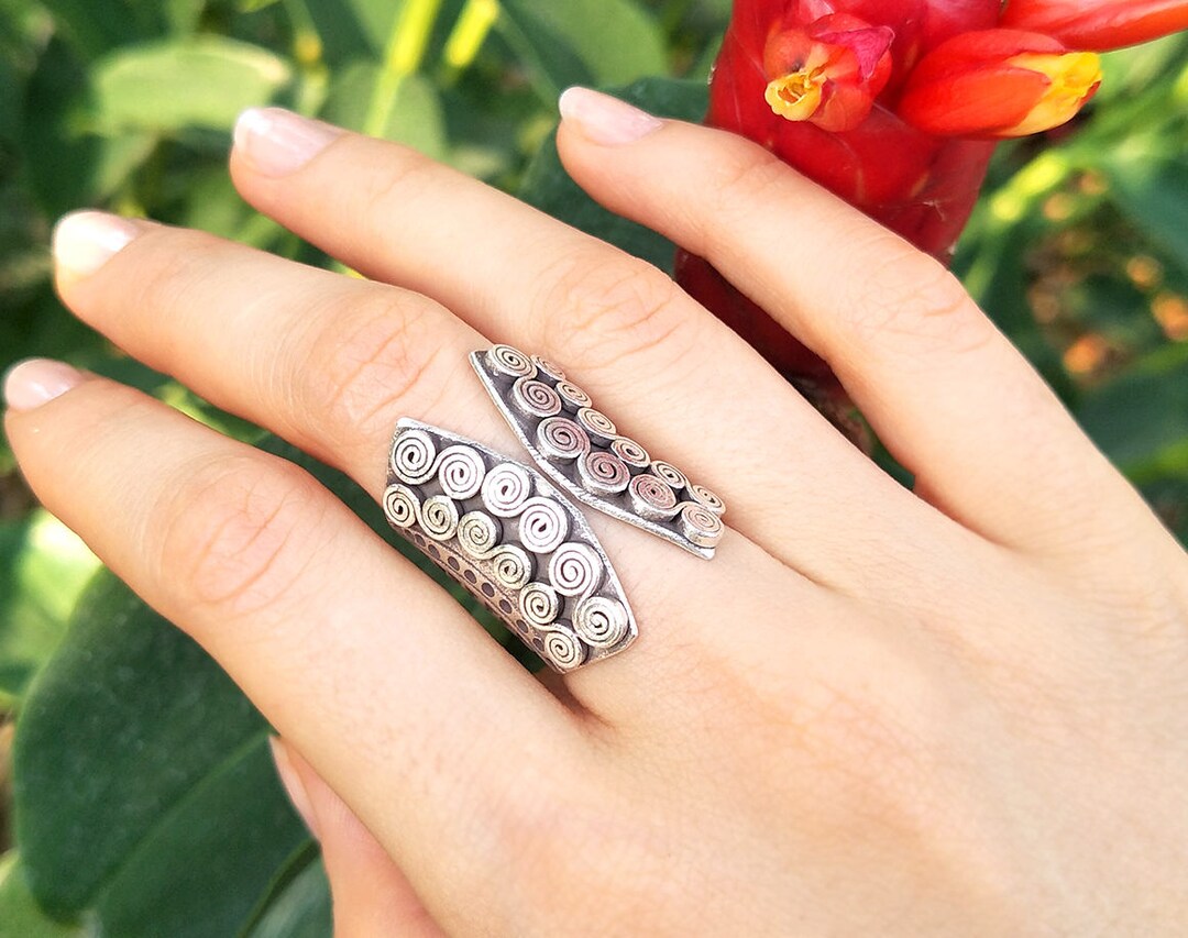 Tribal Ethnic Double Spiral Ring - Handmade Silver Ring for Women ...