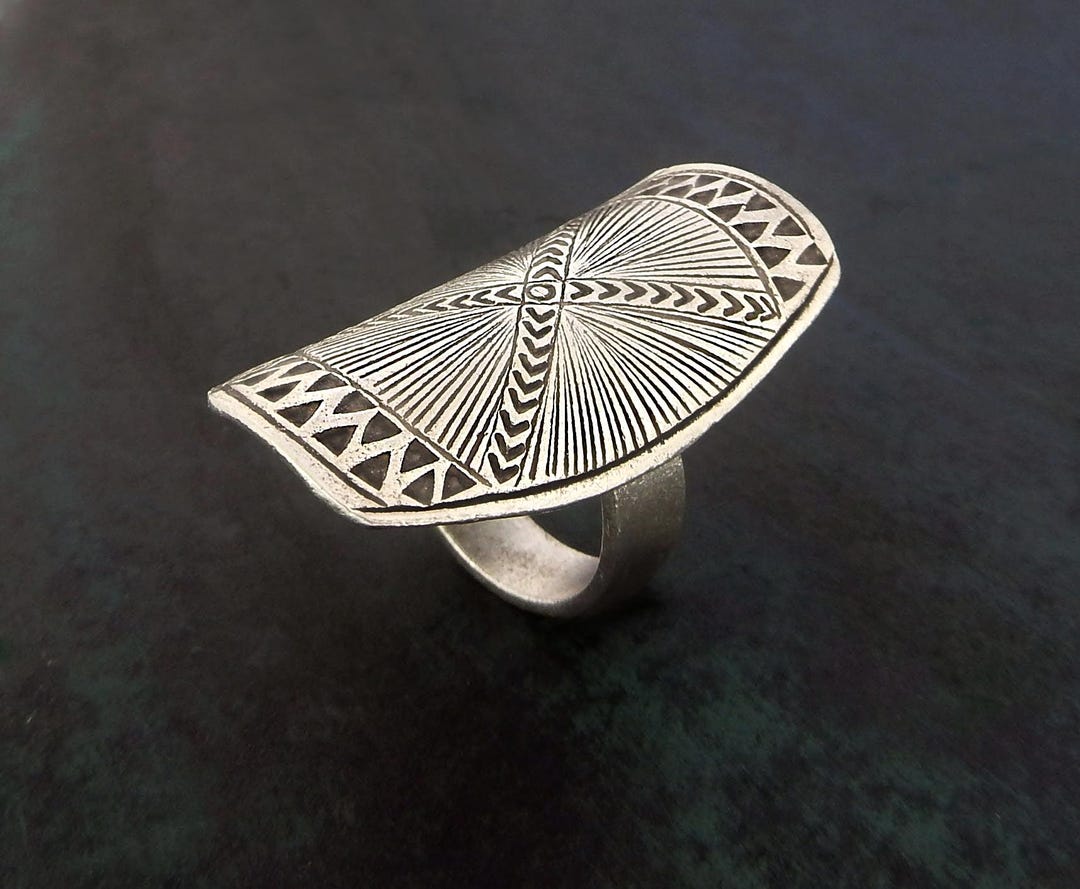 Handmade Karen Hill Tribe Silver Shield Ring - Stamped Statement ...