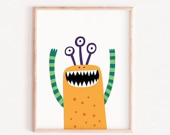 Nursery Wall Poster Silly Monster Art Cute Monster Print Black and ...