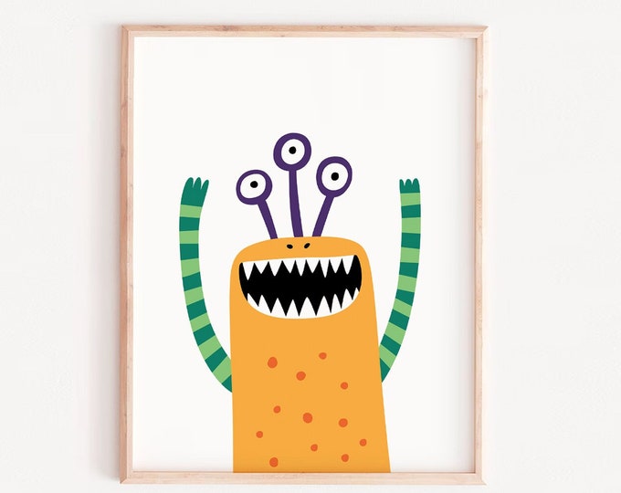 Nursery Wall Poster Silly Monster Art Cute Monster Print Black and ...