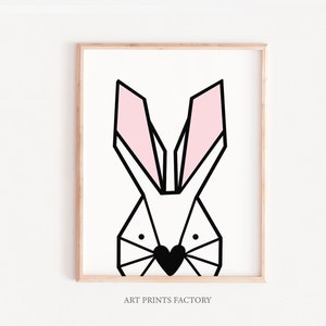 Geometric Print Art, Digital Printable, Cute Bunny, Minimal Art Print ...