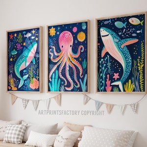 Ocean Nursery Decor, Under the Sea, Girls Wall Art, Whale, Shark ...