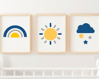 Neutral Nursery Print Set, Space Prints,gender Neutral Baby Art ...