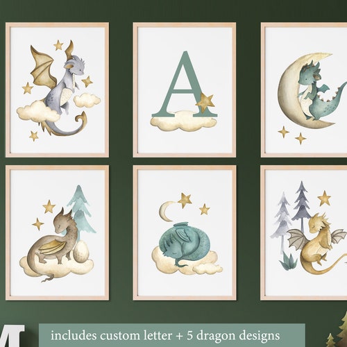 Nursery Printable Art Set DIY Nursery Decor Dragon Prints - Etsy