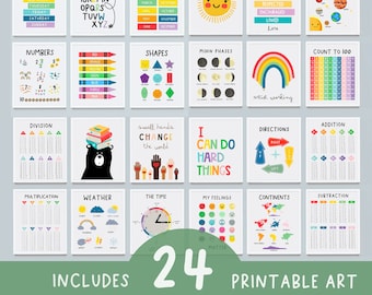 Set of Kids Pastel Educational Posters Home School Learning Wall Art ...