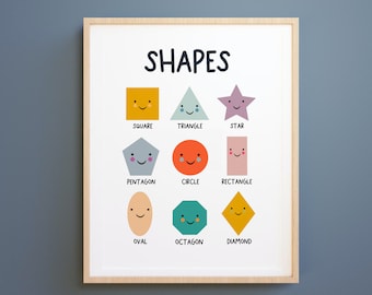 Kids Wall Art, Geometric Shapes Print, Educational Prints, Playroom ...