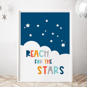 Reach for the Stars Nursery Wall Art, Navy Blue Nursery Wall Art, Blue ...