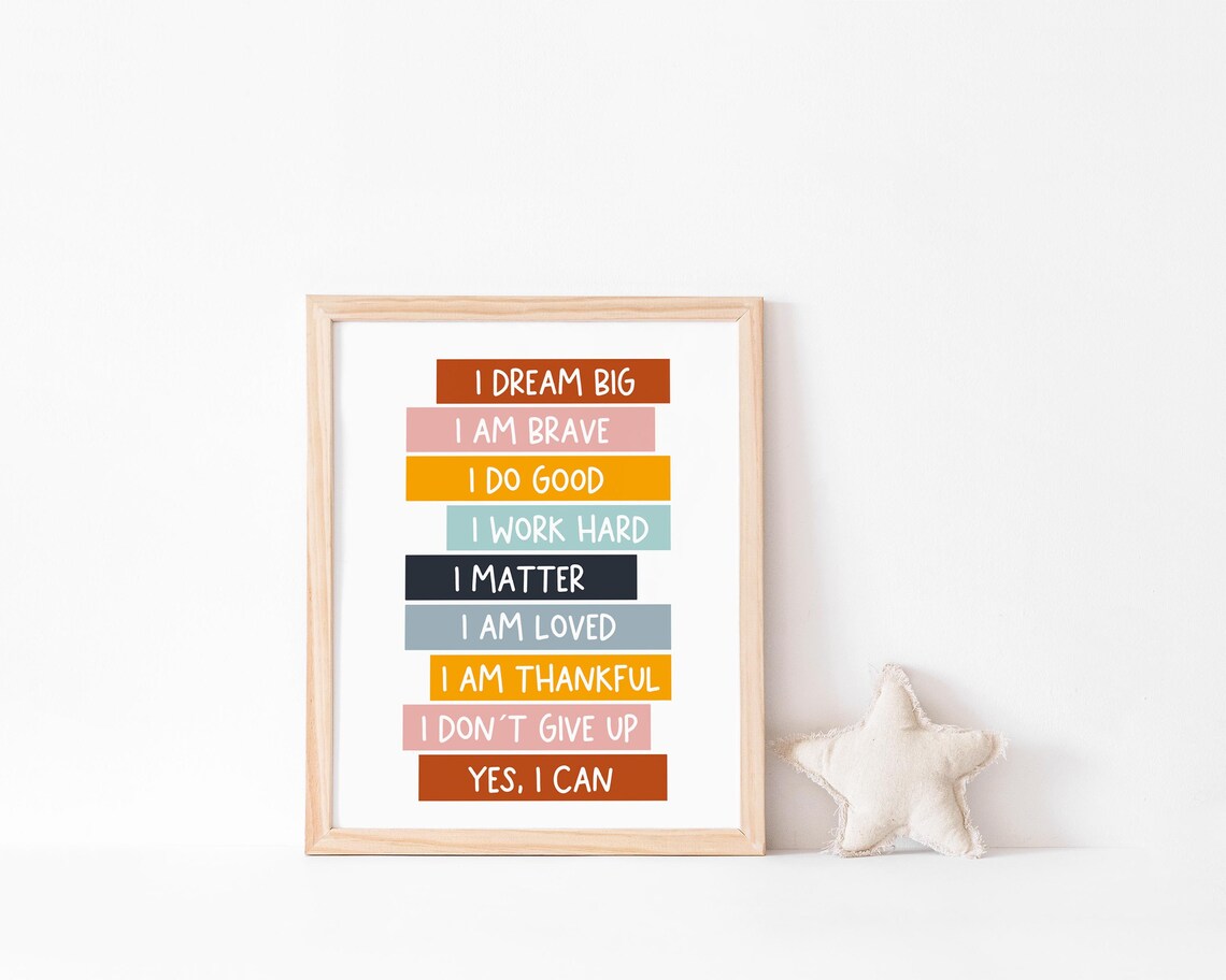 Kid Affirmations Homeschool Art Colorful Wall Art Printable - Etsy
