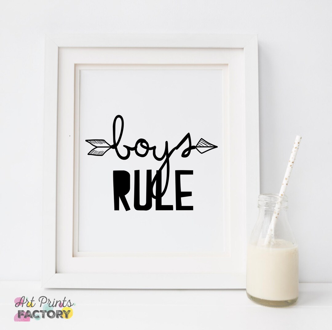 Boys Rule Wall Art Minimalistic Art Printables Black White - Etsy
