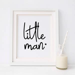 Little Man Print -SALE - Childrens Art - Nursery - Stars - Black and ...