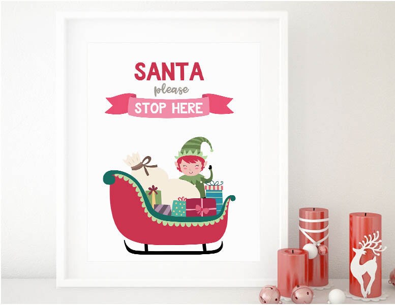 Santa Please Stop Here Santa Print Christmas Printchildrens - Etsy