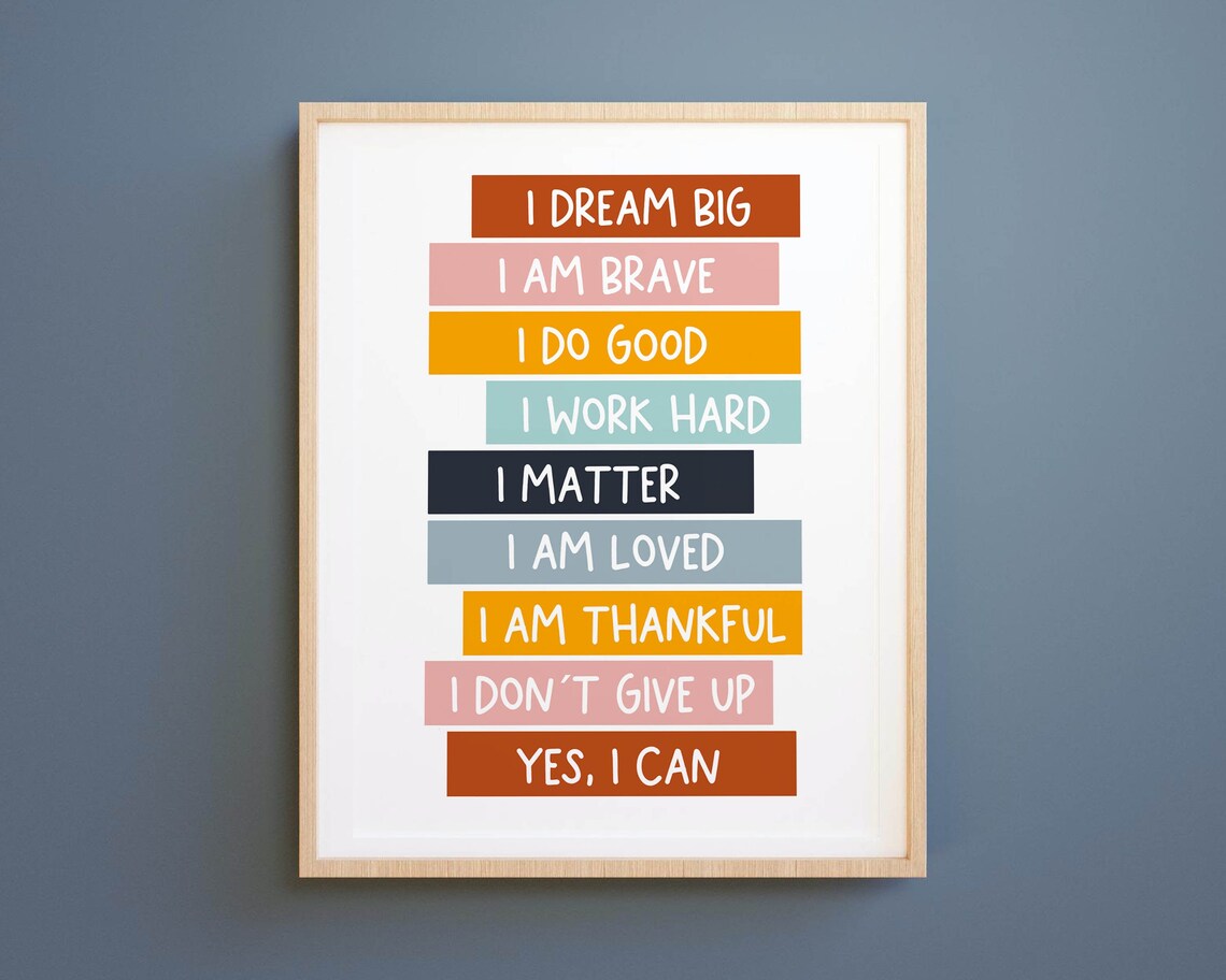 Kid Affirmations Homeschool Art Colorful Wall Art Printable - Etsy