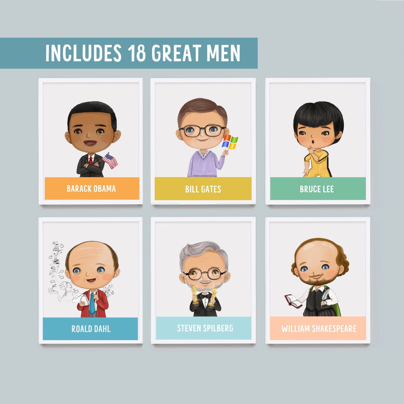 Influential Men in History Prints kids wall art classroom | Etsy