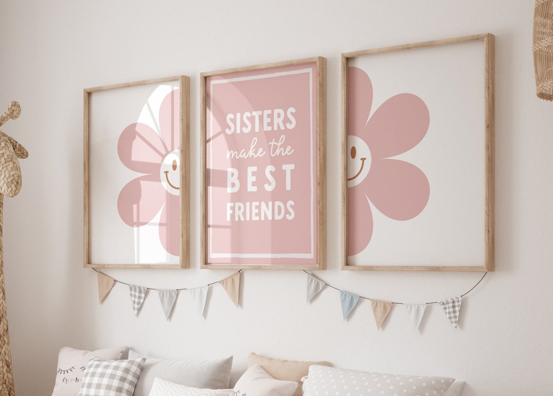 Sisters Make the Best Friends Wall Art, Retro Kids Wall Print, Nursery ...