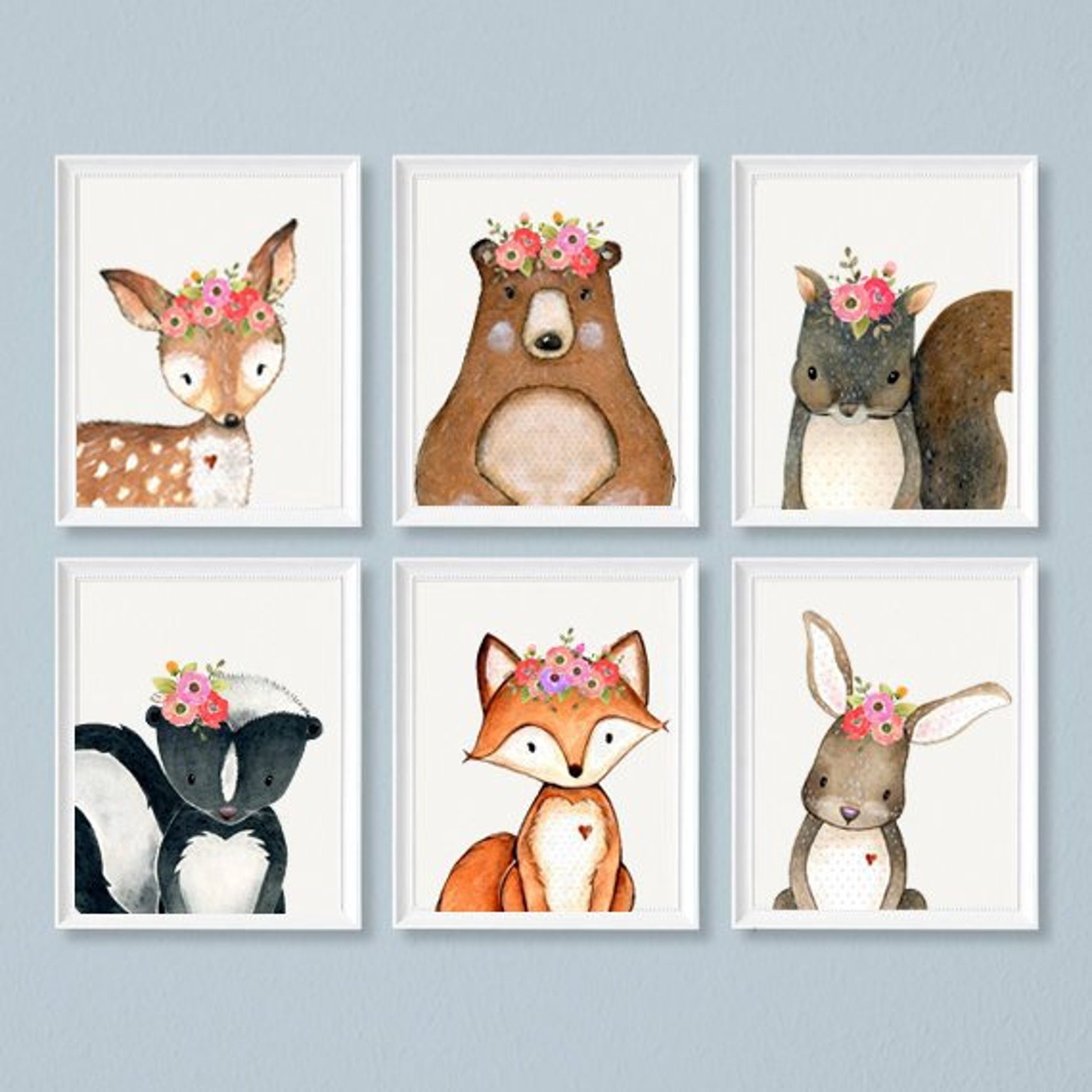 Set of 6 Woodland Nursery Decor Watercolorwoodland Nursery - Etsy