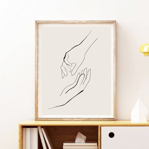 Holding Hands Line Art Print Printable Wall Art Neutral - Etsy