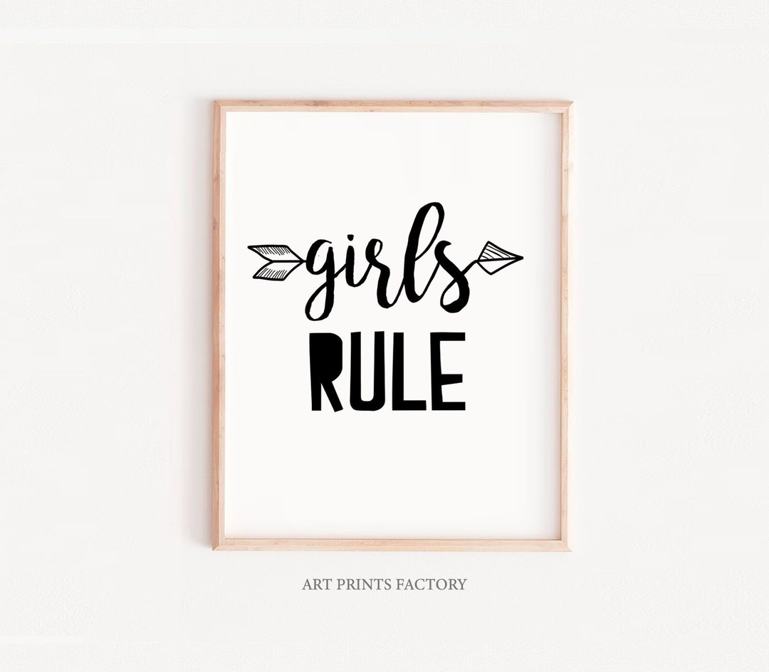 Girls Rule Wall Art, Minimalistic Art Printables, Black White Decor ...