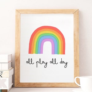 Rainbow Print,all Play All Day Rainbow Wall Art, Nursery Printable Wall ...