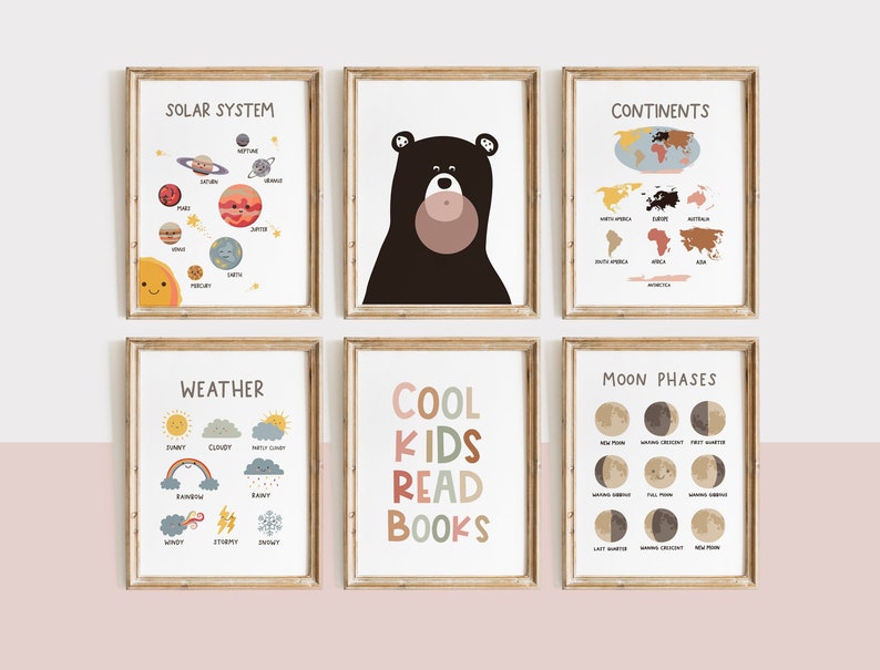 Boho Themed Educational Prints Set of 6 Preschool Posters - Etsy
