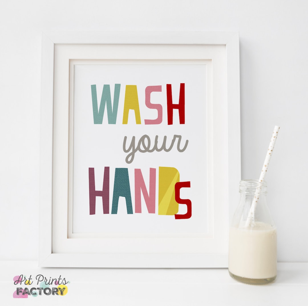 Wash Your Hands Prints, Colorful Canvas Wall Art, Kid's Bathroom Art ...
