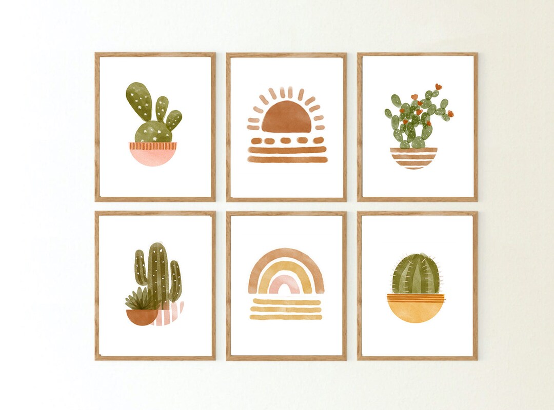 Cactus Wall Art, Set of 6 Prints,boho Printable Wall Art, Cactus Print ...