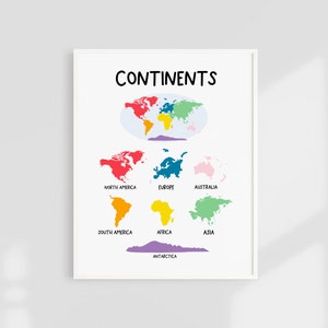 World Continents Print, Education Printable, Homeschool Print, Learning ...