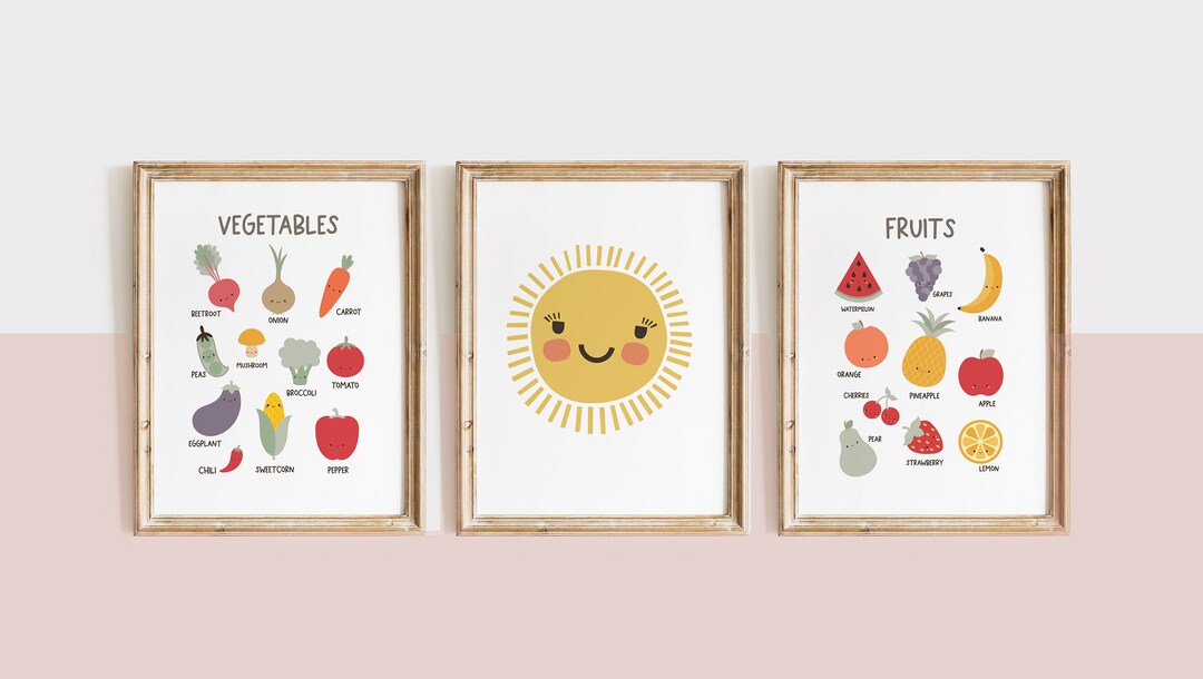 Fruits Vegetables Print, Girls Wall Art, Learning Prints, Printable ...