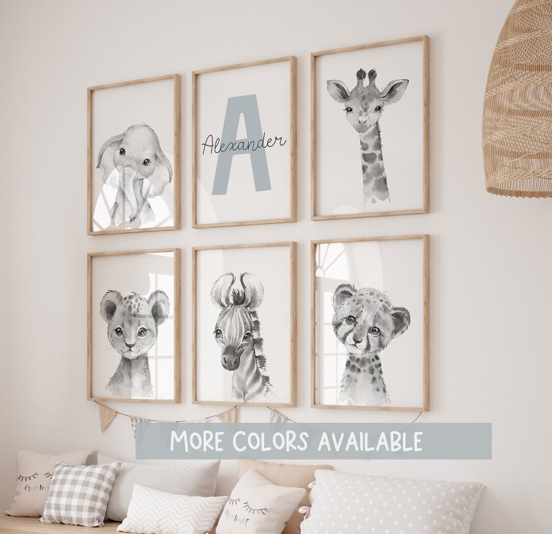 Safari Animal Nursery Prints: Baby Boy Decor, Set of 6 (digital ...