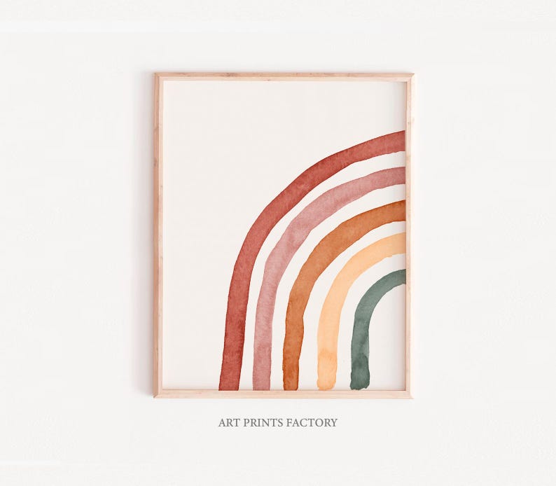 Boho Nursery Prints Set: Rainbow and Sun Wall Art (digital Download ...