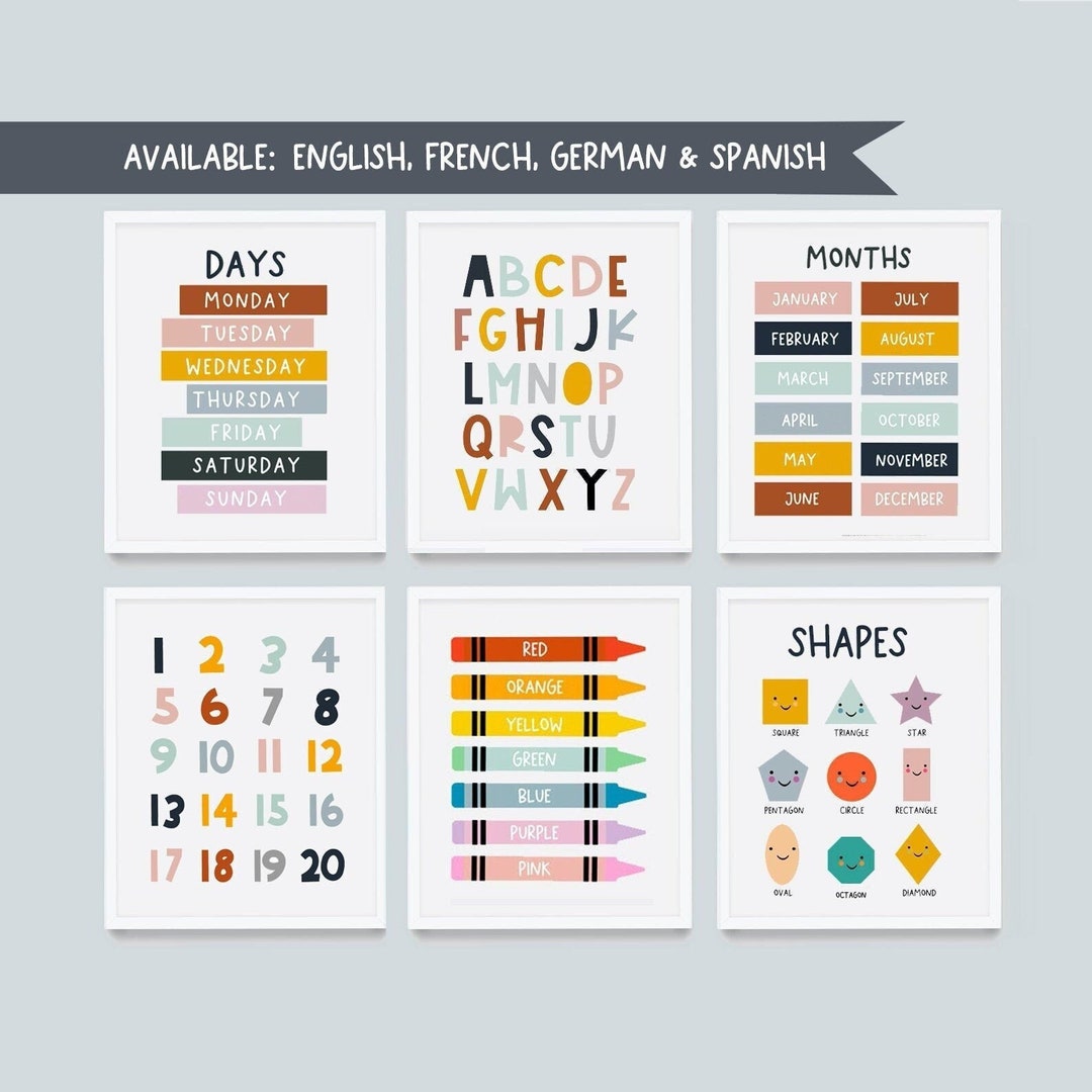 Nursery Learning Prints: Alphabet, Numbers, Shapes - Set of 6 (digital ...