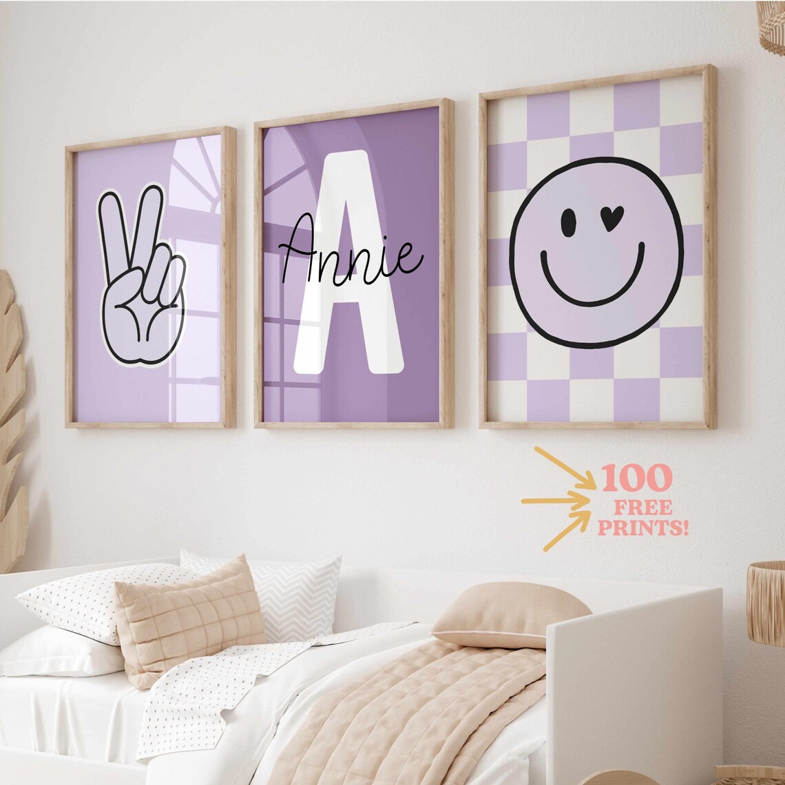 Personalized Purple Girl Print Set: Retro Checkered Playroom Decor ...