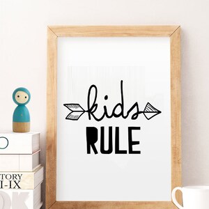 Kids Rule Prints, Kids Print Black, Childrens Wall Art, Printable Art ...