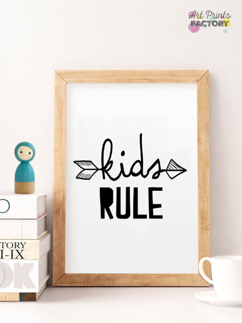 Kids Rule Prints Kids Print Black Childrens Wall Art | Etsy