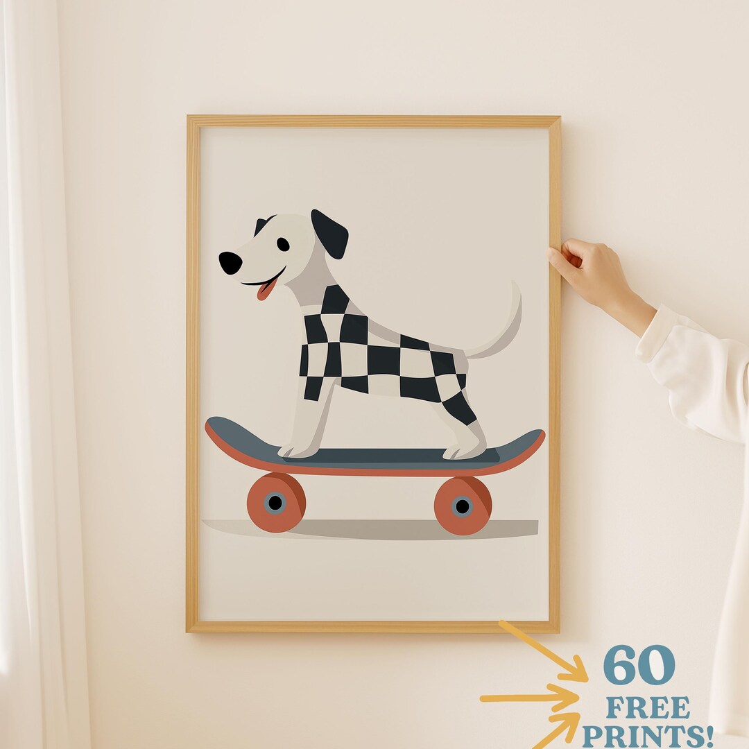 Little Dog Nursery Print, Minimalist Dog Kids Wall Art, Skater Dog ...