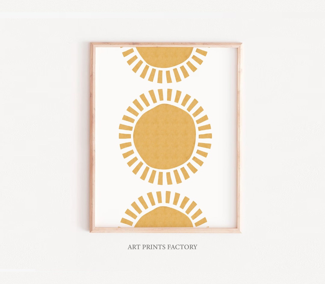Modern Sun Art Print, Abstract Sun Wall Art, Sun Rays Mustard Print ...