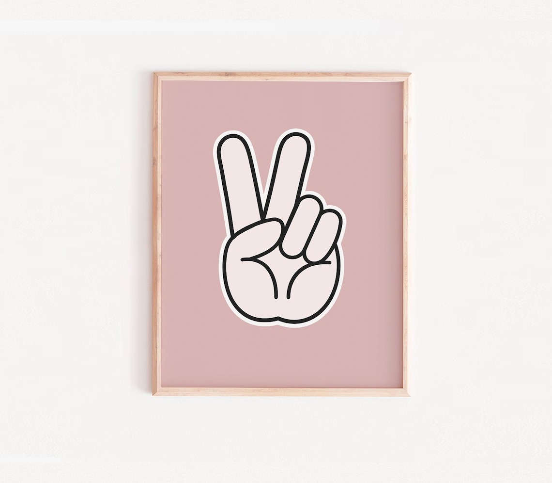 Pink Peace Sign Art Print: Preppy Room Decor (digital Download) - Etsy