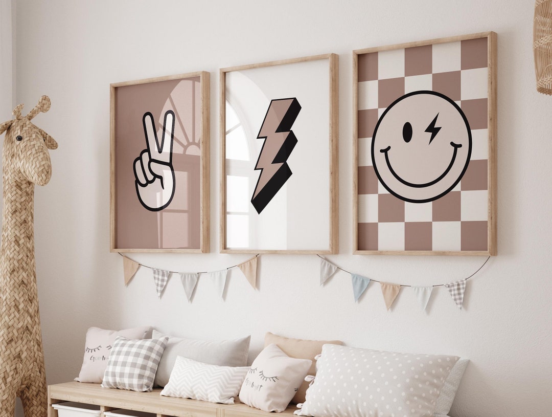Smiley Face Checkered Print: Neutral Kids Room Decor (digital Download ...